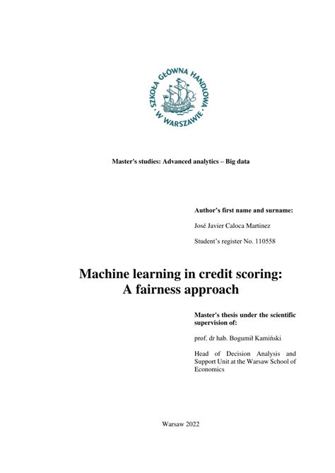 Pdf Machine Learning In Credit Scoring A Fairness Approach