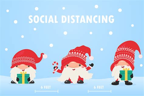 난쟁이 노놈은 마스크를 착용하고 크리스마스 동안 코로나를 방지하기 위해 사회적 공간을 둡니다 2020년에 대한 스톡 벡터 아트 및 기타 이미지 Istock