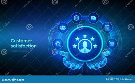 Customer Satisfaction Icon In Wireframe Hands Customer Survey Feedback Analytics Concept On