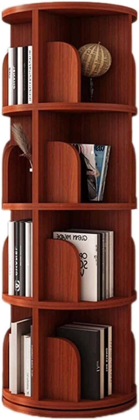Teak Bookshelf 2345 Tiers 360° Rotating Bookshelf Space Saving Rack Bookcase Open