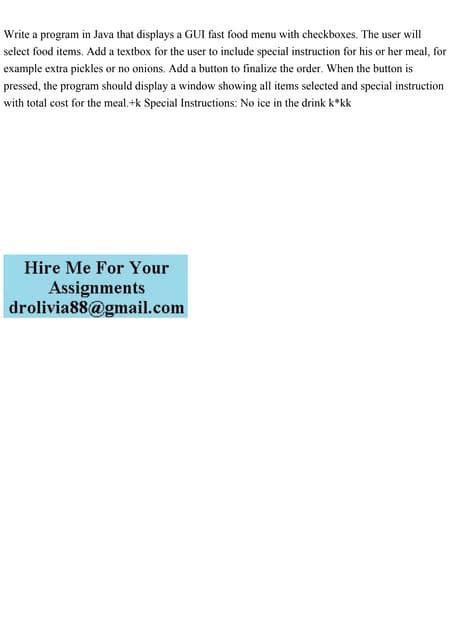 Write A Program In Java That Displays A Gui Fast Food Menu With Checpdf