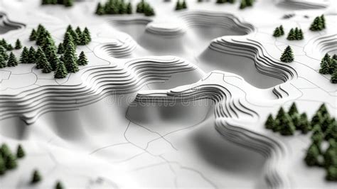 Detailed Topographical Model Of Landscape With Contours Peaks And