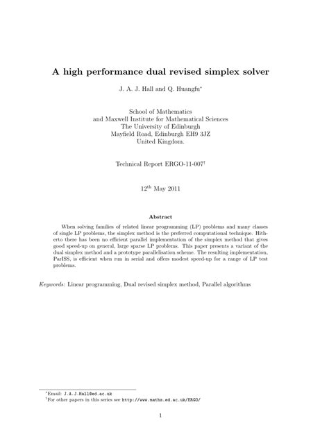 Pdf A High Performance Dual Revised Simplex Solver