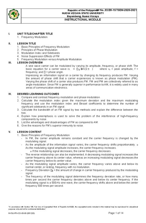 Im06 Pc 1 Basic Principles Of Frequency Modulation 2 Principles Of Phase Modulation I