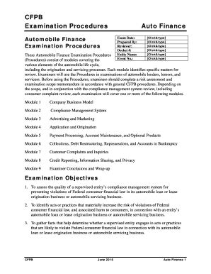Fillable Online Files Consumerfinance CFPB Examination Procedures Auto Finance Fax Email Print