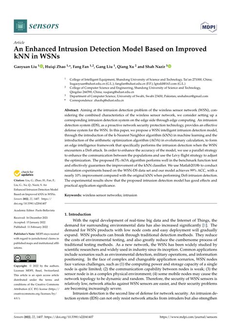 Pdf An Enhanced Intrusion Detection Model Based On Improved Knn In Wsns