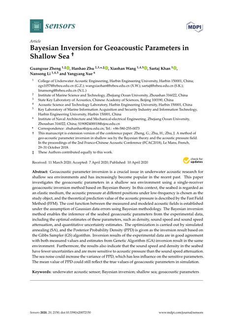 pdf bayesian inversion for geoacoustic parameters in shallow sea