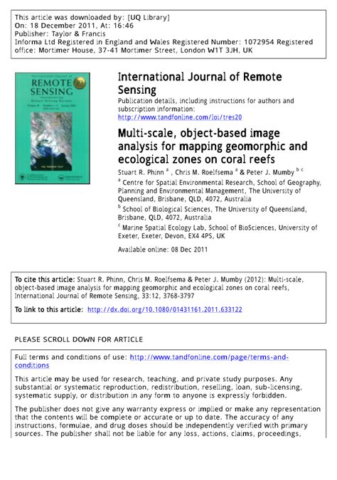 Pdf Multi Scale Object Based Image Analysis For Mapping Geomorphic And Ecological Zones On