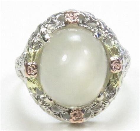 Antique 1920s Star Moonstone 10k Multi Tone Gold Rin Gem