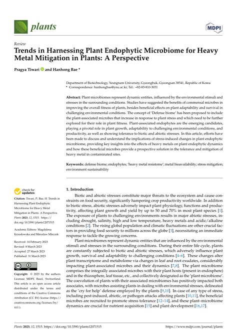 Pdf Trends In Harnessing Plant Endophytic Microbiome For Heavy Metal Mitigation In Plants A