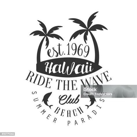 파도가 하와이 비치 클럽 여름 파라다이스 아이콘 템플릿 흑인과 백인 벡터 일러스트 레이 션 로고에 대한 스톡 벡터 아트 및 기타