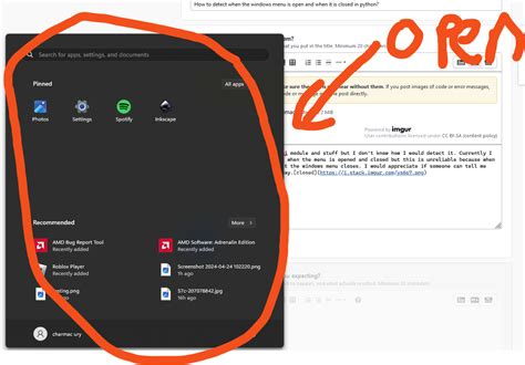 How To Detect When The Windows Menu Is Open And When It Is Closed In Python Stack Overflow
