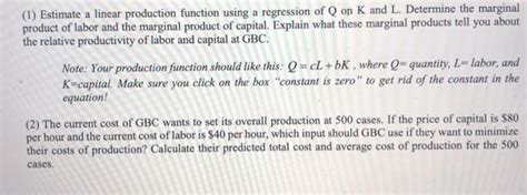 Solved 1 Estimate A Linear Production Function Using A