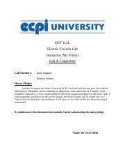 EET111L Capacitors LAB REPORT Docx EET 111L Electric Circuits Lab Instructor Mr Fritzel Lab