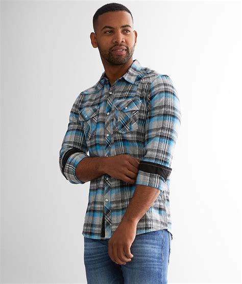 Bke Brushed Plaid Athletic Shirt Mens Shirts In Blue Black White Buckle