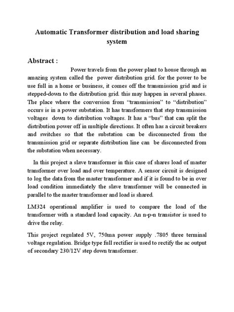 automatic transformer distribution and load sharing system pdf electrical substation
