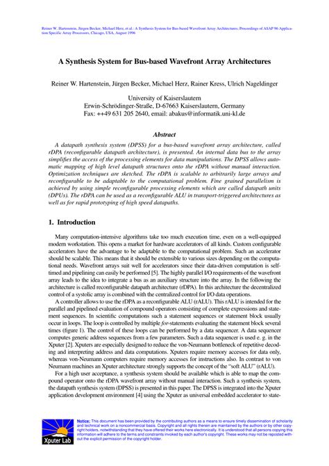 Pdf Synthesis System For Bus Based Wavefront Array Architectures