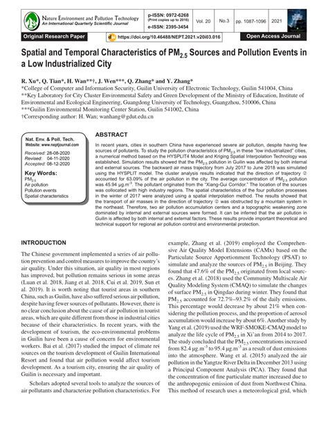 Pdf Spatial And Temporal Characteristics Of Pm2 5 Sources And Pollution Events In A Low