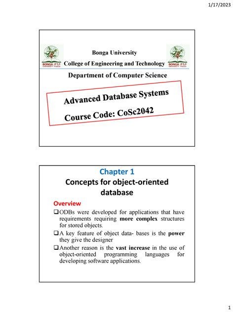21 Advanced Database Systems 1 Bonga University College Of Engineering And Technology