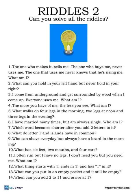 Free Printable Riddles With Answers Worksheets Esl Vault Worksheets
