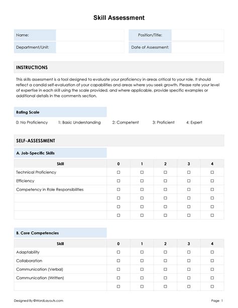 Free Skills Assessment Form Template Wordlayouts