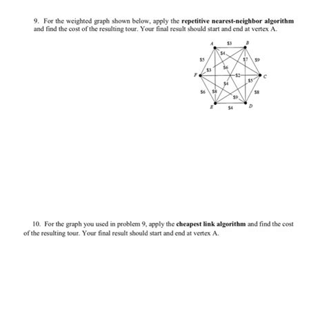 Solved For The Weighted Graph Given Below Use The Chegg