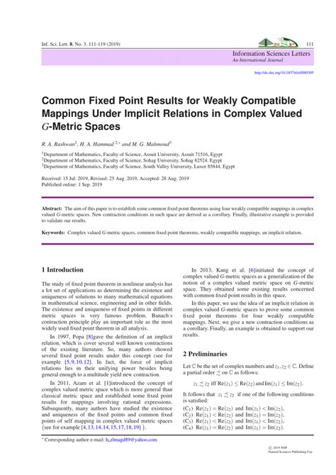 Pdf Common Fixed Point Results For Weakly Compatible Mappings Under Implicit Relations In