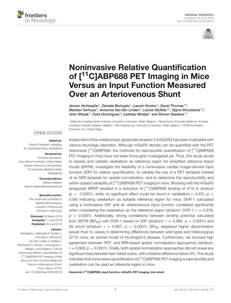 Pdf Noninvasive Relative Quantification Of 11c Abp688 Pet Imaging In