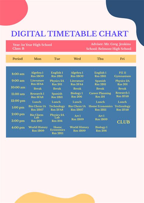Free Time Table Chart Templates Editable And Printable