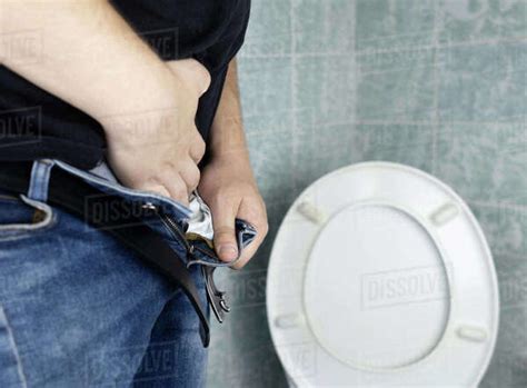 Prostatitis Concept Rear View Of A Man Hard To Pee Difficulty Urinating With Prostatitis