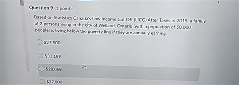 solved question 9 1 ﻿point based on statistics canada s low