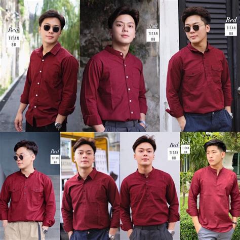 เสื้อเชิ้ตผู้ชายสีแดงเลือดหมู ผ้าoxford มีหลายแบบให้เลือก คอจีน คอปก คอผ่า คอปกกระเป๋าคู่ คอจีน