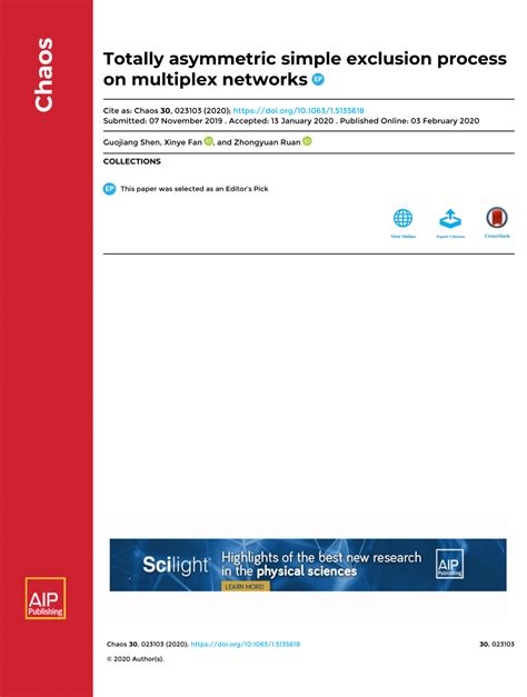 Pdf Totally Asymmetric Simple Exclusion Process On Multiplex Networks