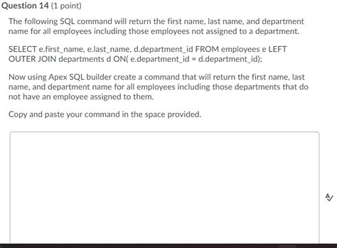 Solved Question 12 1 Point The Following Sql Command Uses