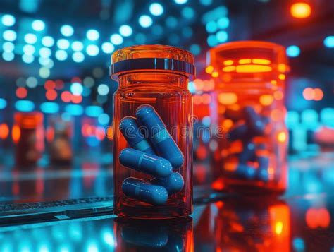 Automated Pill Production Robotic Arms Precisely Packaging Capsules Into Bottles Within A Clean