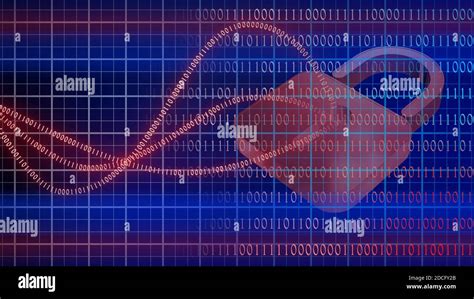 Abstract Cyber Security Concept Graphic Elements With Binary Code Blurred Closed Padlock