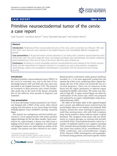 Pdf Primitive Neuroectodermal Tumor Of The Cervix A Case Report