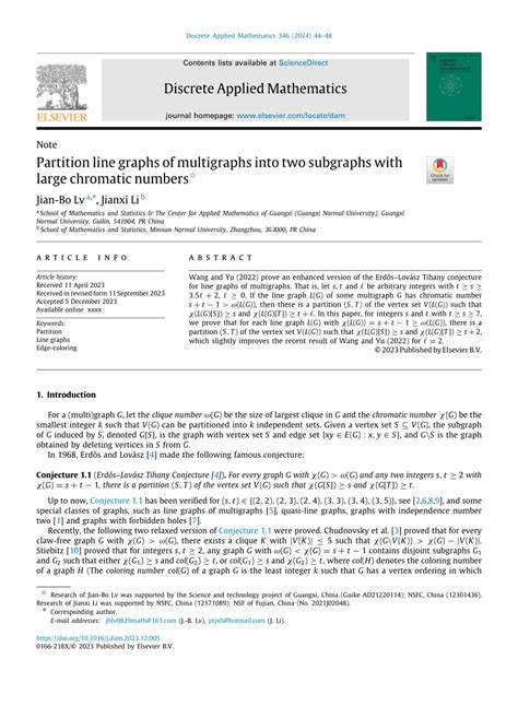Pdf Partition Line Graphs Of Multigraphs Into Two Subgraphs With Large Chromatic Numbers