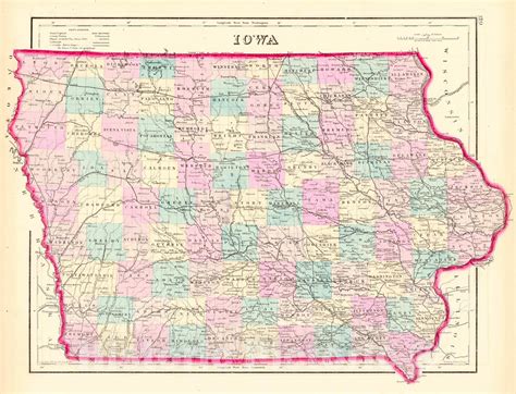 Historic Map 1880 Iowa Vintage Wall Art Historic Pictoric