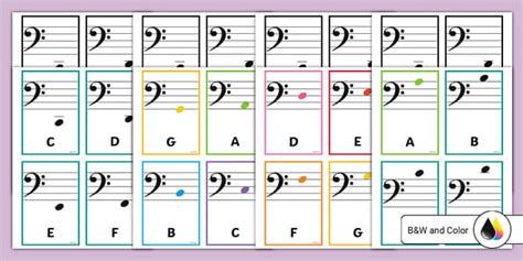 Bass Clef Music Notes Cards