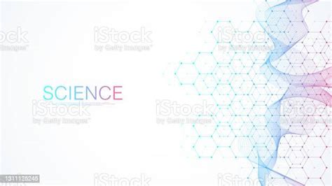추상 의료 배경 Dna 연구 분자 유전학 게놈 Dna 사슬 육각형 파도 선 점과 유전 분석 예술 개념 생명 공학 네트워크 개념