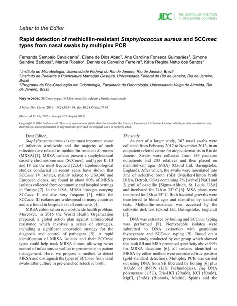 Pdf Rapid Detection Of Methicillin Resistant Staphylococcus Aureus