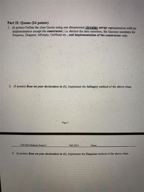 Solved Part Ii Queue 24 Points 16 Points Define The