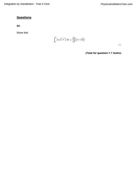 Integration By Substitution Pdf Integral Equations