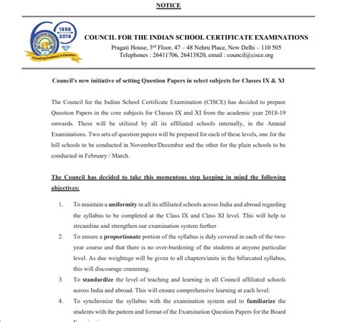 Class 9 And 11 Question Paper To Be Set By Cisce Latest Update