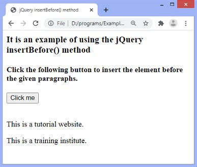 Jquery Insertbefore Method Tpoint Tech