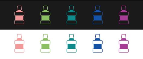흑백 배경에 격리 된 구강 세정제 플라스틱 병 아이콘을 설정합니다 입을 헹구기 위한 액체 구강 관리 장비 벡터 가글에 대한 스톡 벡터 아트 및 기타 이미지 Istock