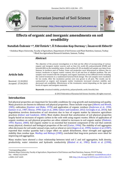 Pdf Effects Of Organic And Inorganic Amendments On Soil Erodibility