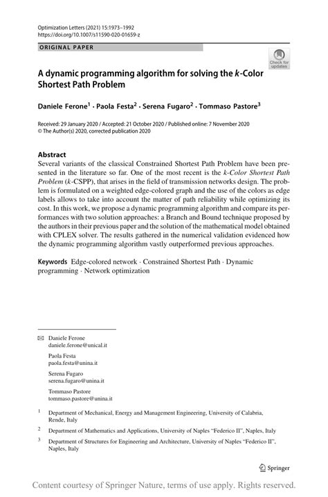 Pdf A Dynamic Programming Algorithm For Solving The K Color Shortest Path Problem