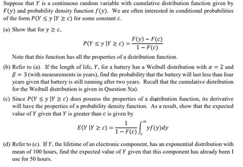 solved suppose that y is a continuous random variable with